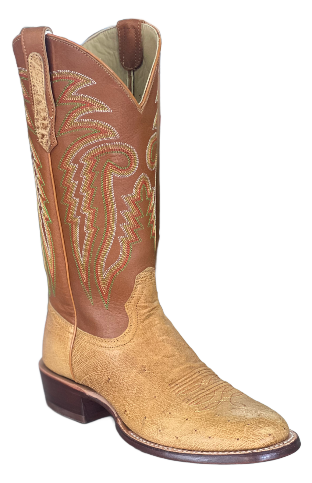 R. Watson Antique Saddle Smooth Round Toe Ostrich Boots