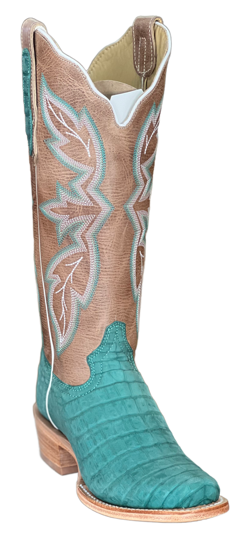 R. Watson Ladies' Nubuck Turquoise Caiman Belly Boots